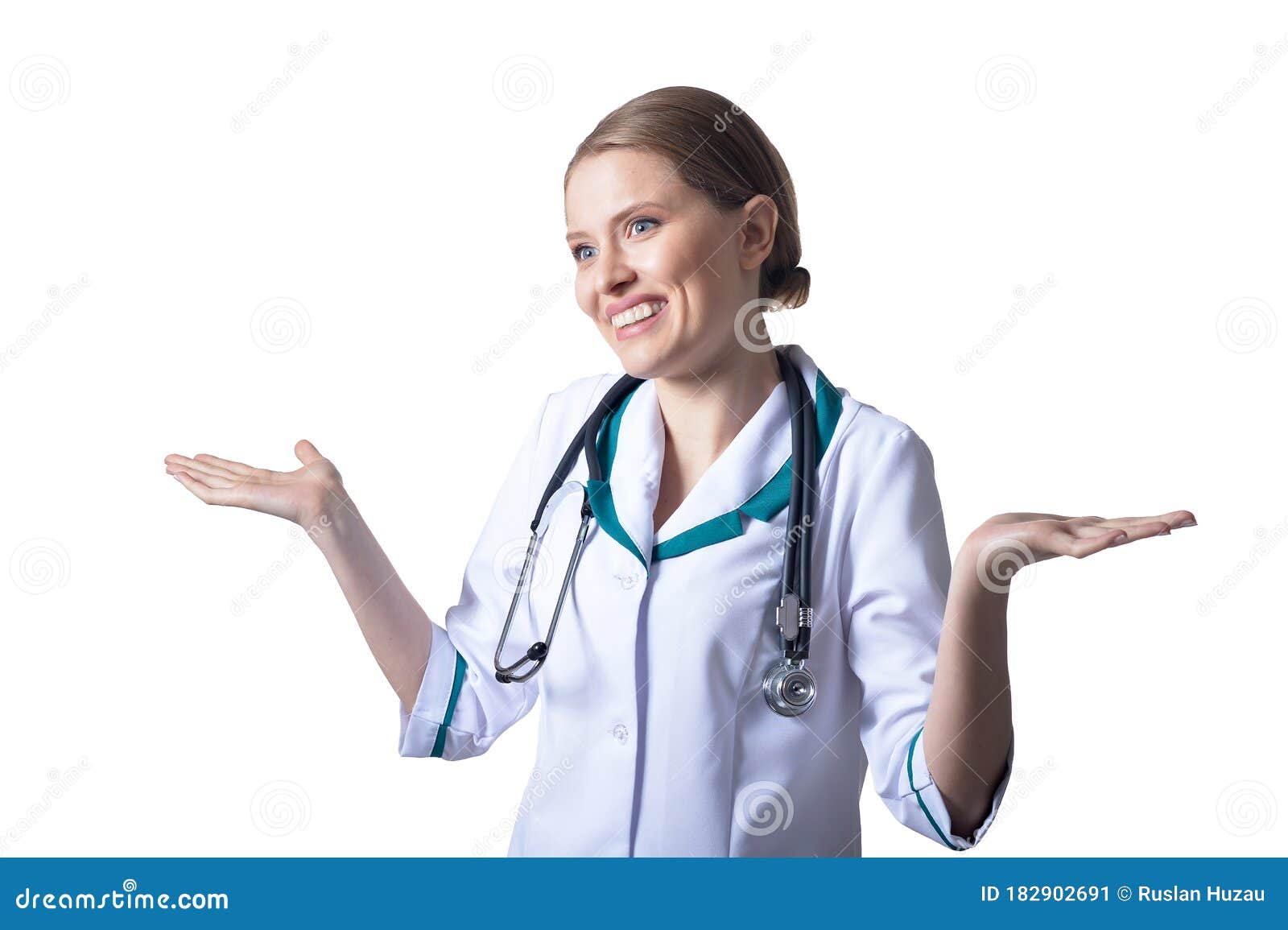 Portrait of Female Surprised Doctor Posing on White Stock Image - Image ...
