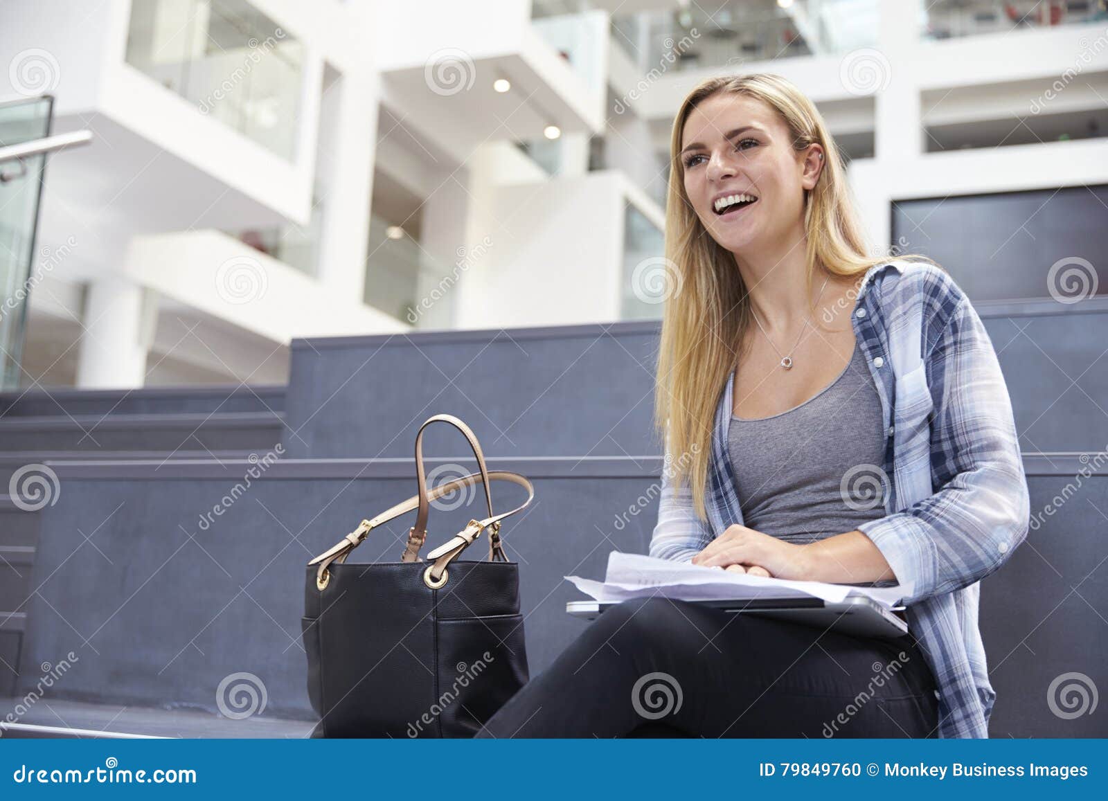 Portrait of Female University Student in Campus Building Stock Photo ...