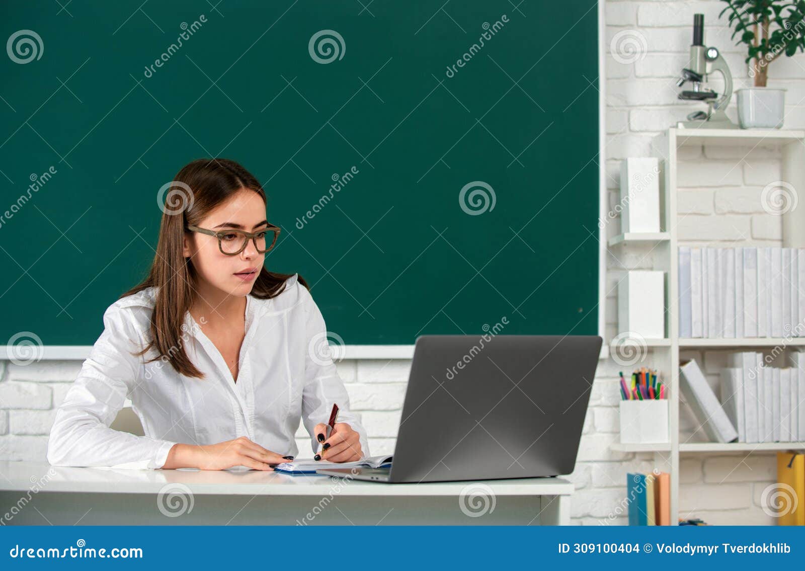 Portrait of Female University Student Study Lesson at School or ...