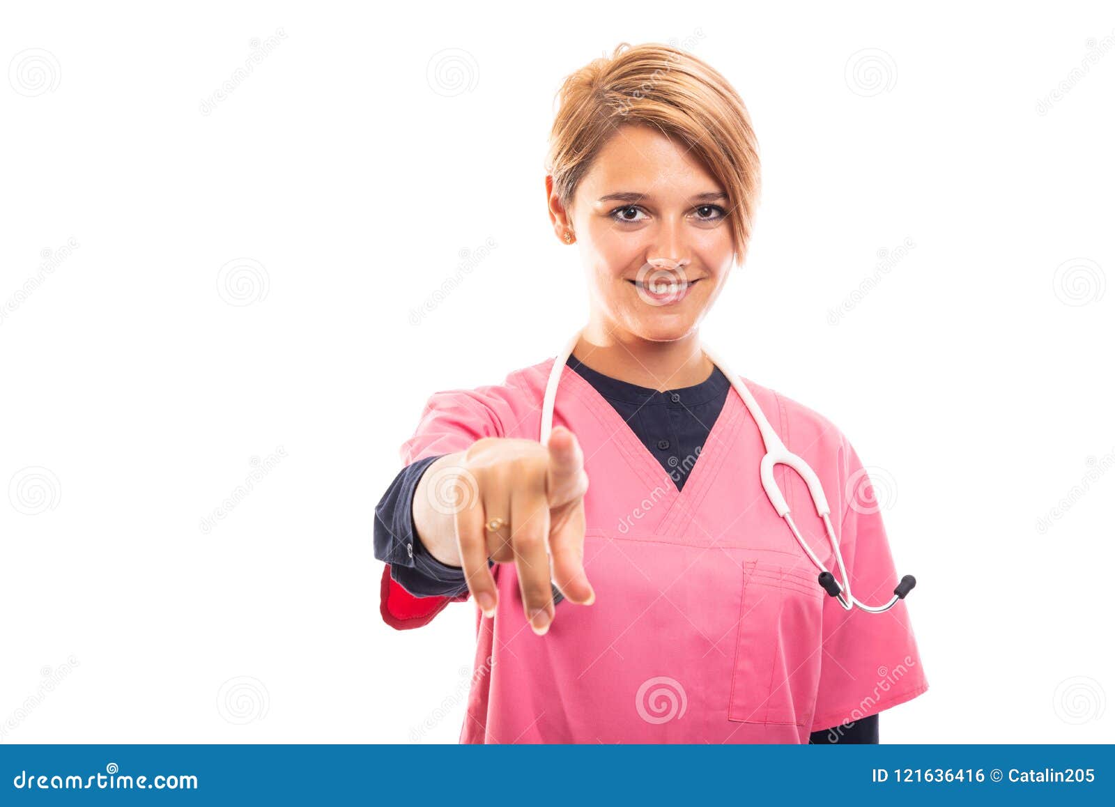 Portrait of Female Vet Wearing Pink Scrub Pointing Camera Stock Photo ... Portrait of Female Vet Wearing Pink Scrub Pointing Camera Stock Photo ...
