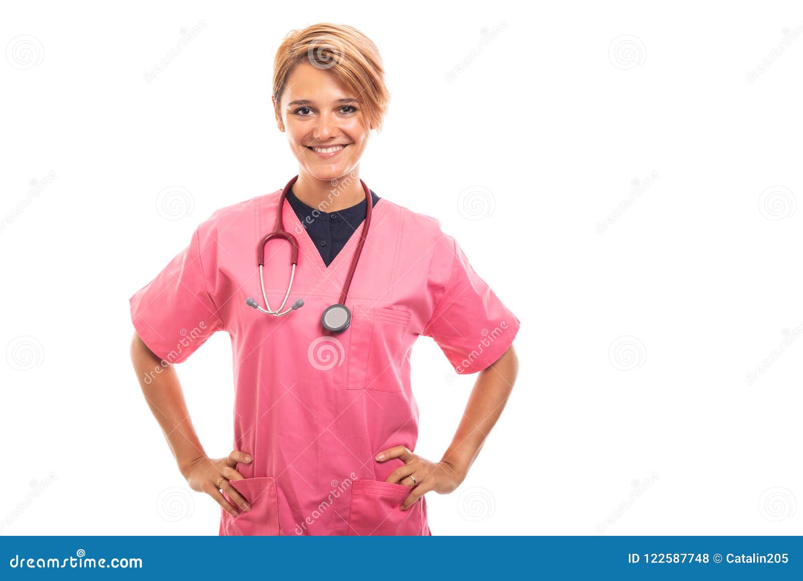 Portrait of Female Vet Wearing Pink Scrub Standing and Smiling Stock ... Portrait of Female Vet Wearing Pink Scrub Standing and Smiling Stock ...