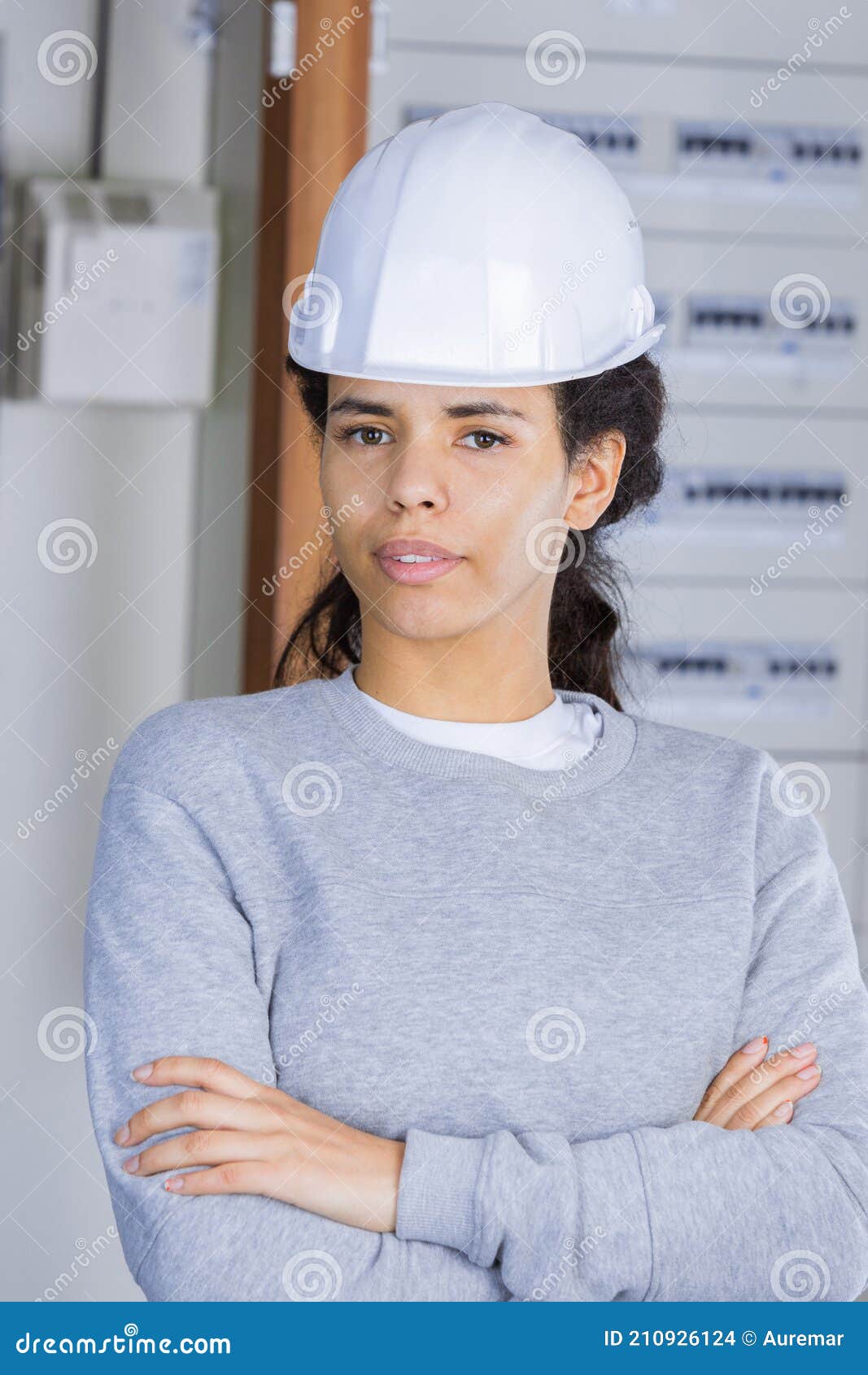 Portrait Female Worker Posing Stock Photo - Image of helmet, posing ...