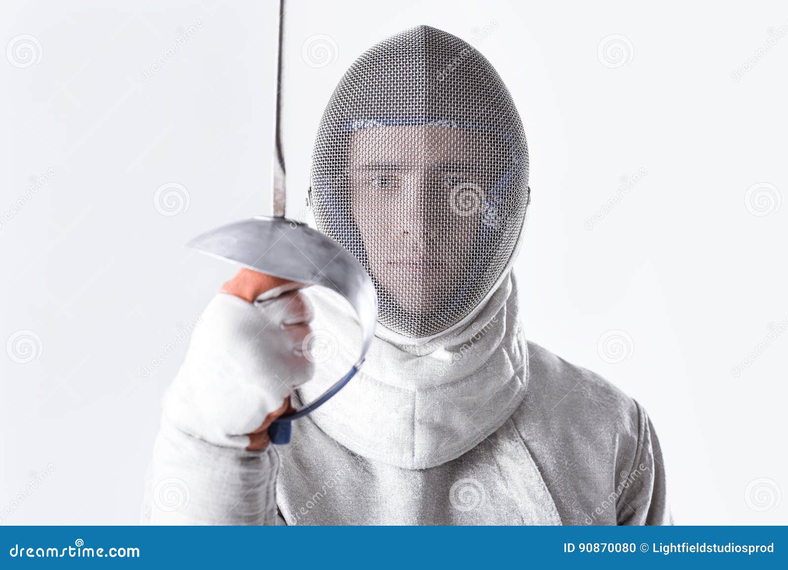 Portrait Of Fencer In Uniform Holding Rapier In Hand Stock Photography ...