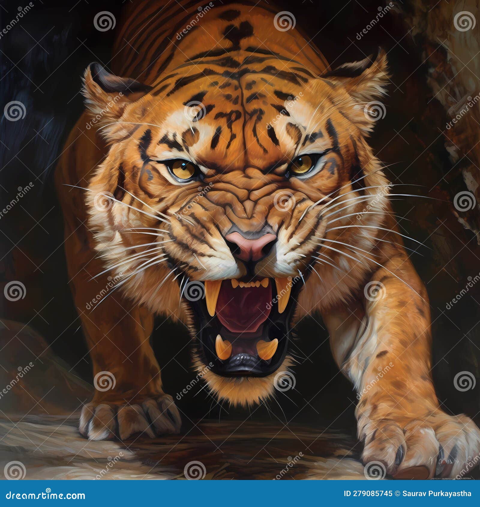 Portrait of a Ferocious Looking Tiger Stock Illustration - Illustration ...