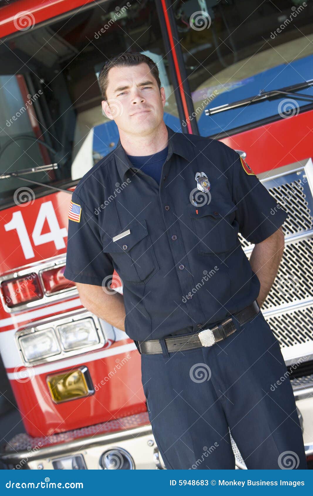 Portrait of a Firefighter by a Fire Engine Stock Image - Image of color ...