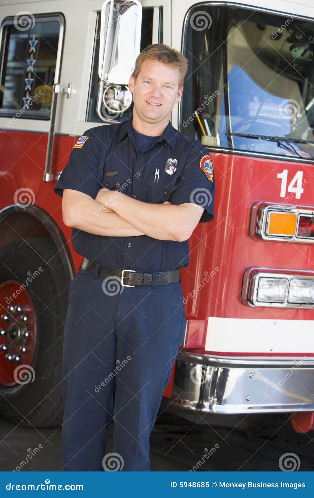 Portrait of a Firefighter by a Fire Engine Stock Image - Image of model ...