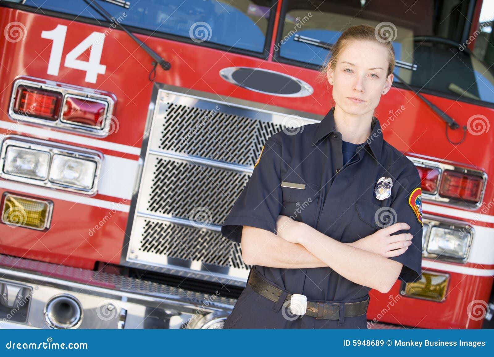 Portrait of a Firefighter by a Fire Engine Stock Image - Image of ...