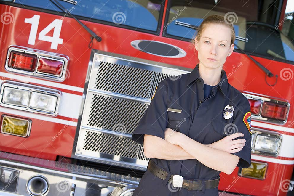 Portrait of a Firefighter by a Fire Engine Stock Image - Image of ...