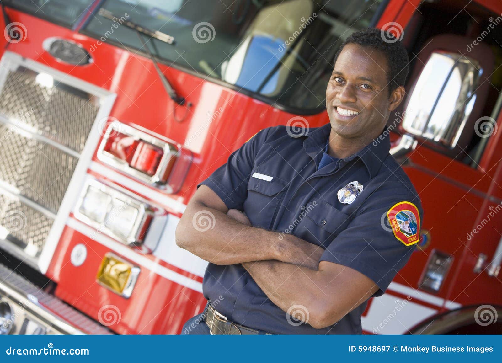Portrait of a Firefighter by a Fire Engine Stock Image - Image of ...