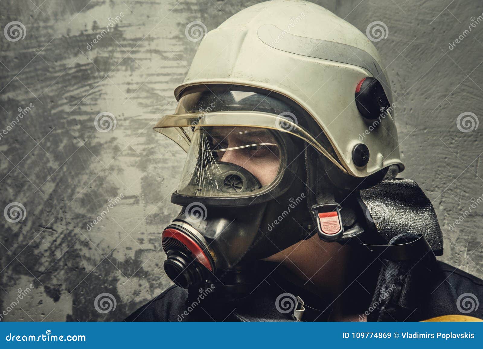 Portrait of Firefighter in Oxygen Mask. Stock Image - Image of ...