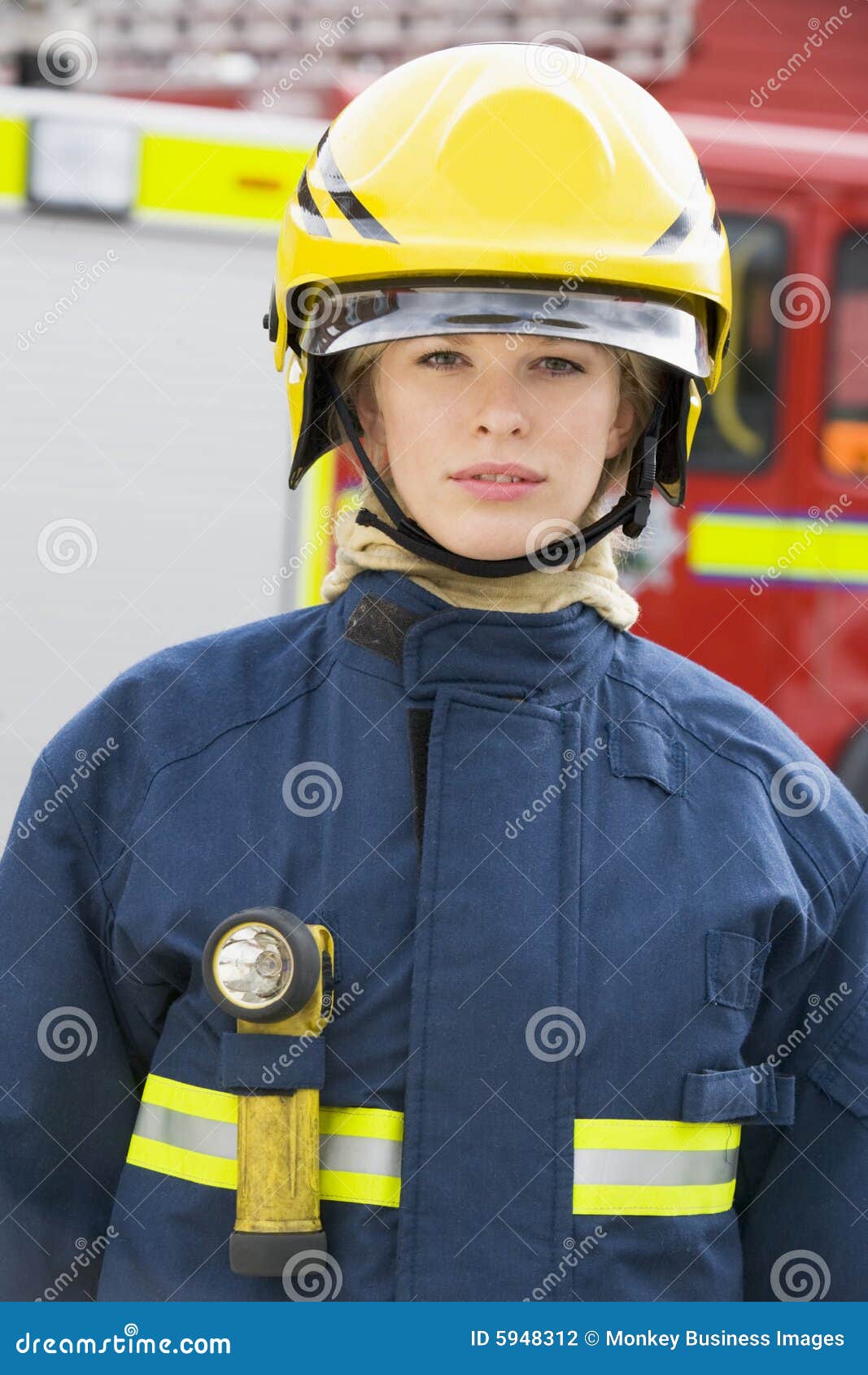 Portrait of a Firefighter Standing Stock Photo - Image of looking ...