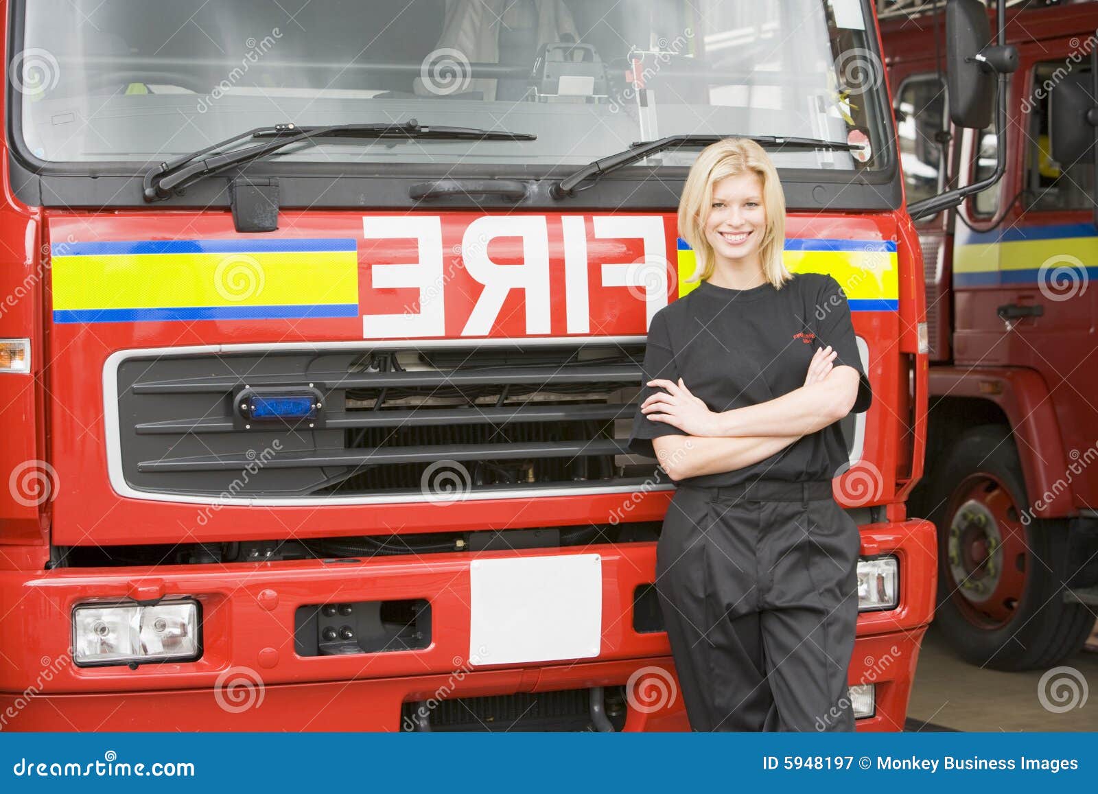Portrait of a Firefighter Standing by an Engine Stock Image - Image of ...