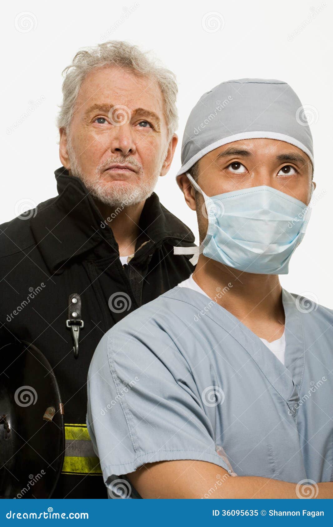 Portrait of a Firefighter and a Surgeon Stock Image - Image of adult ...