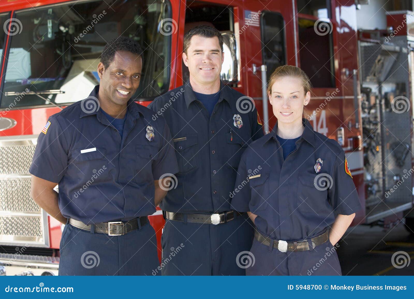 Portrait of Firefighters Standing by a Fire Engine Stock Photo - Image ...