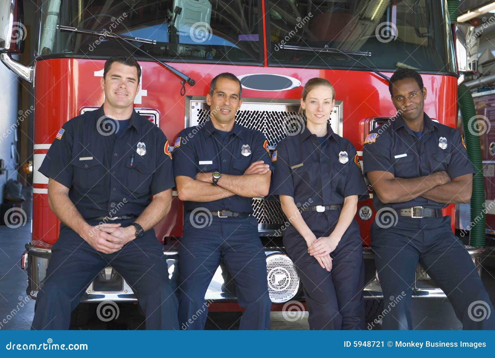 Portrait of Firefighters Standing by a Fire Engine Stock Image - Image ...