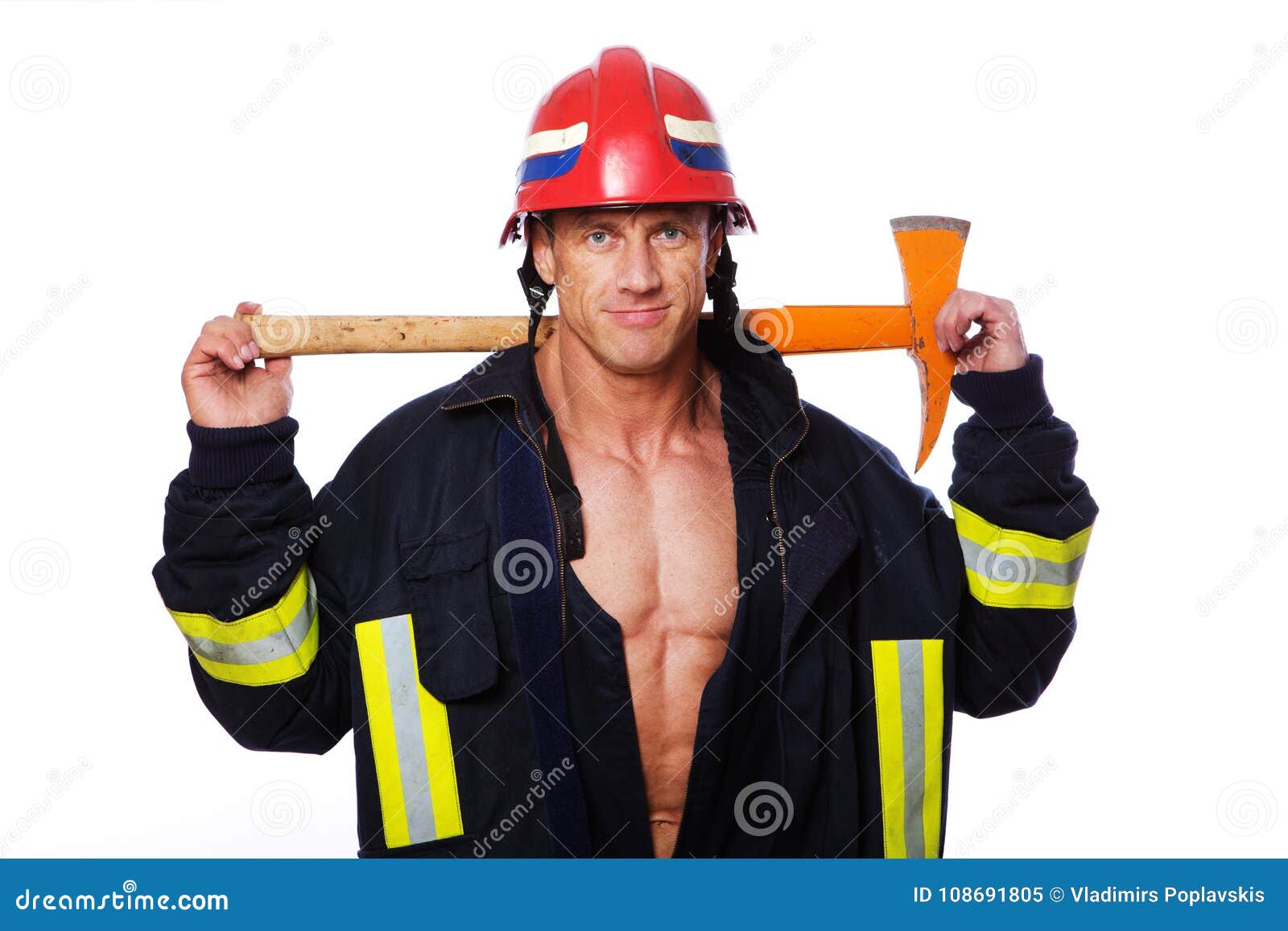 Portrait of Fireman Posing on White Background Stock Image - Image of ...