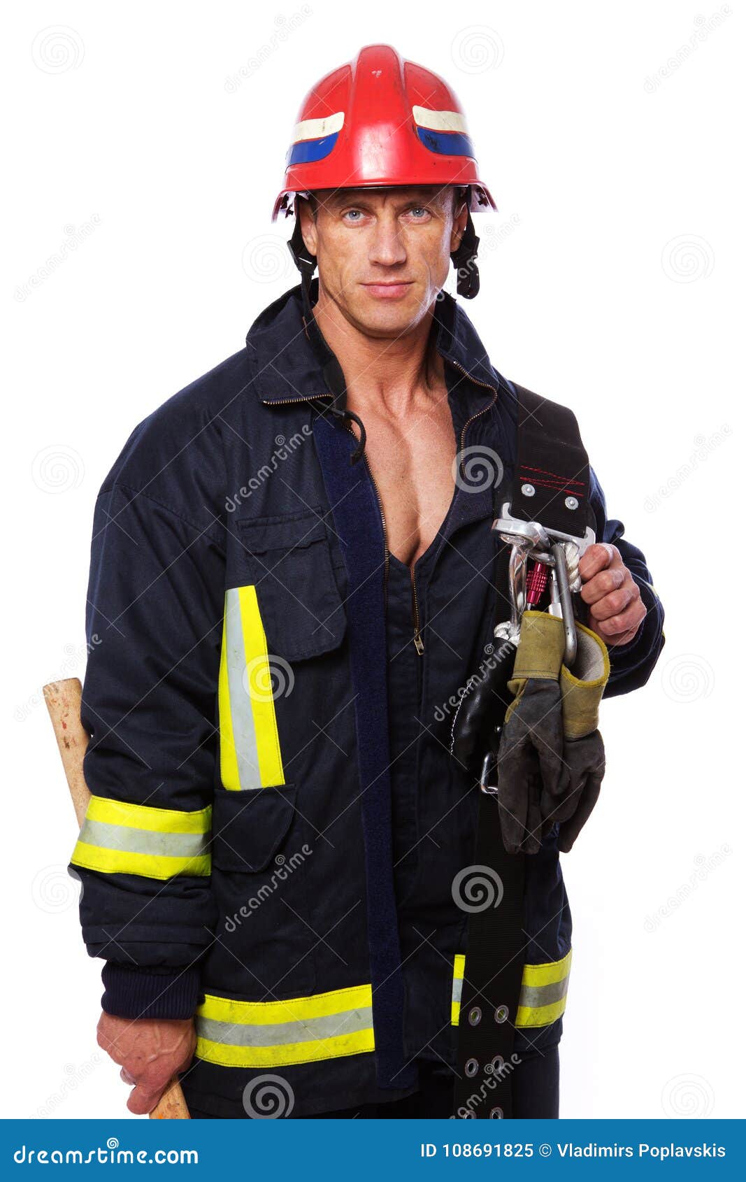 Portrait of Fireman Posing on White Background Stock Image - Image of ...