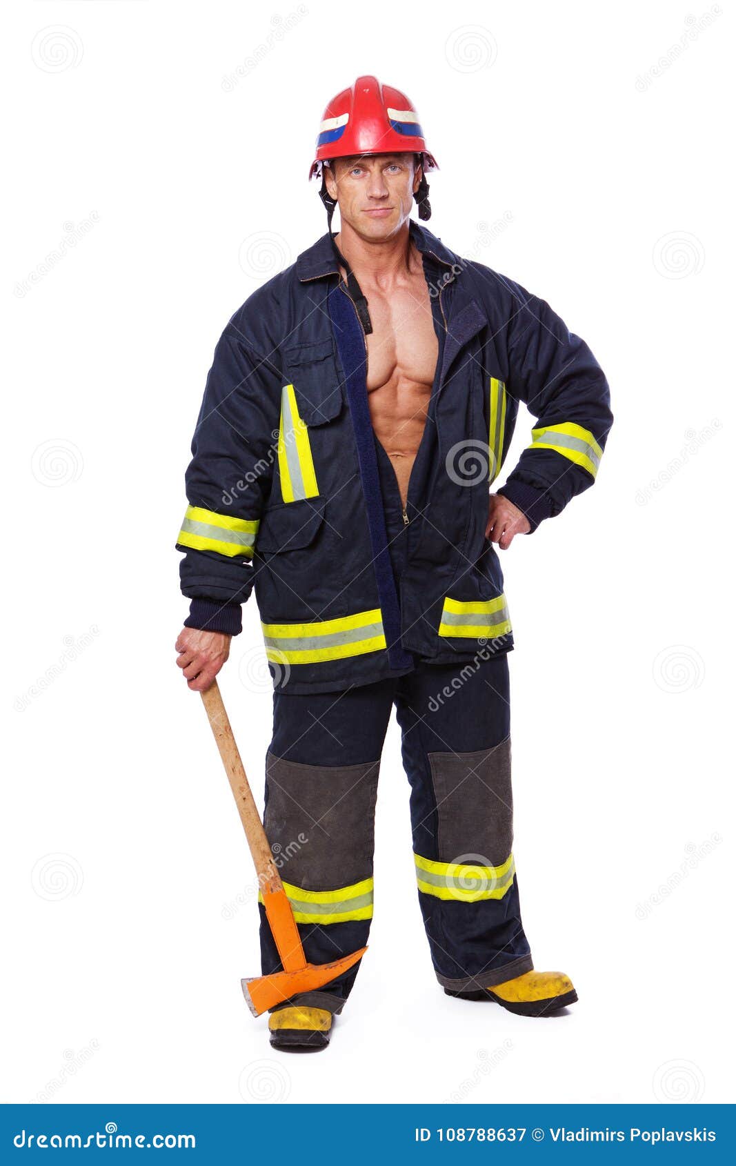 Portrait of Fireman Posing on White Background Stock Image - Image of ...