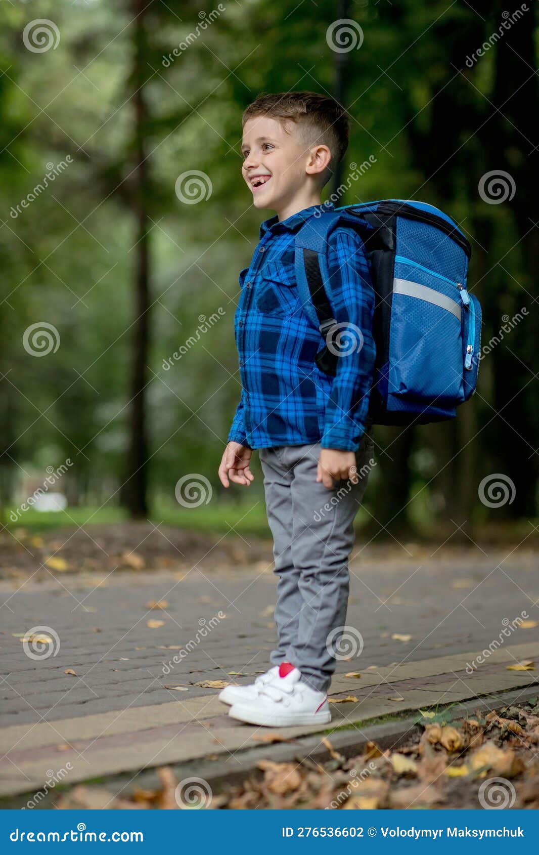 Portrait of a First Grader with a Backpack. the Boy Goes To School ...