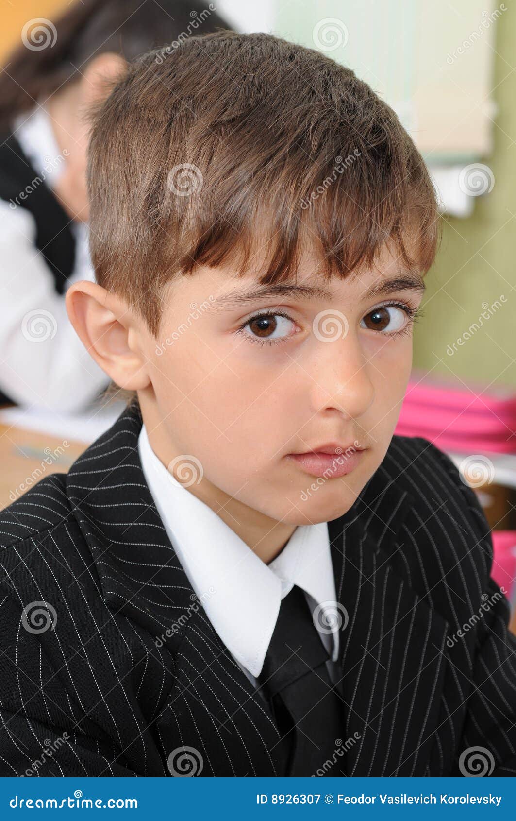 Portrait of the First-grader at a Lesson. Stock Image - Image of ...