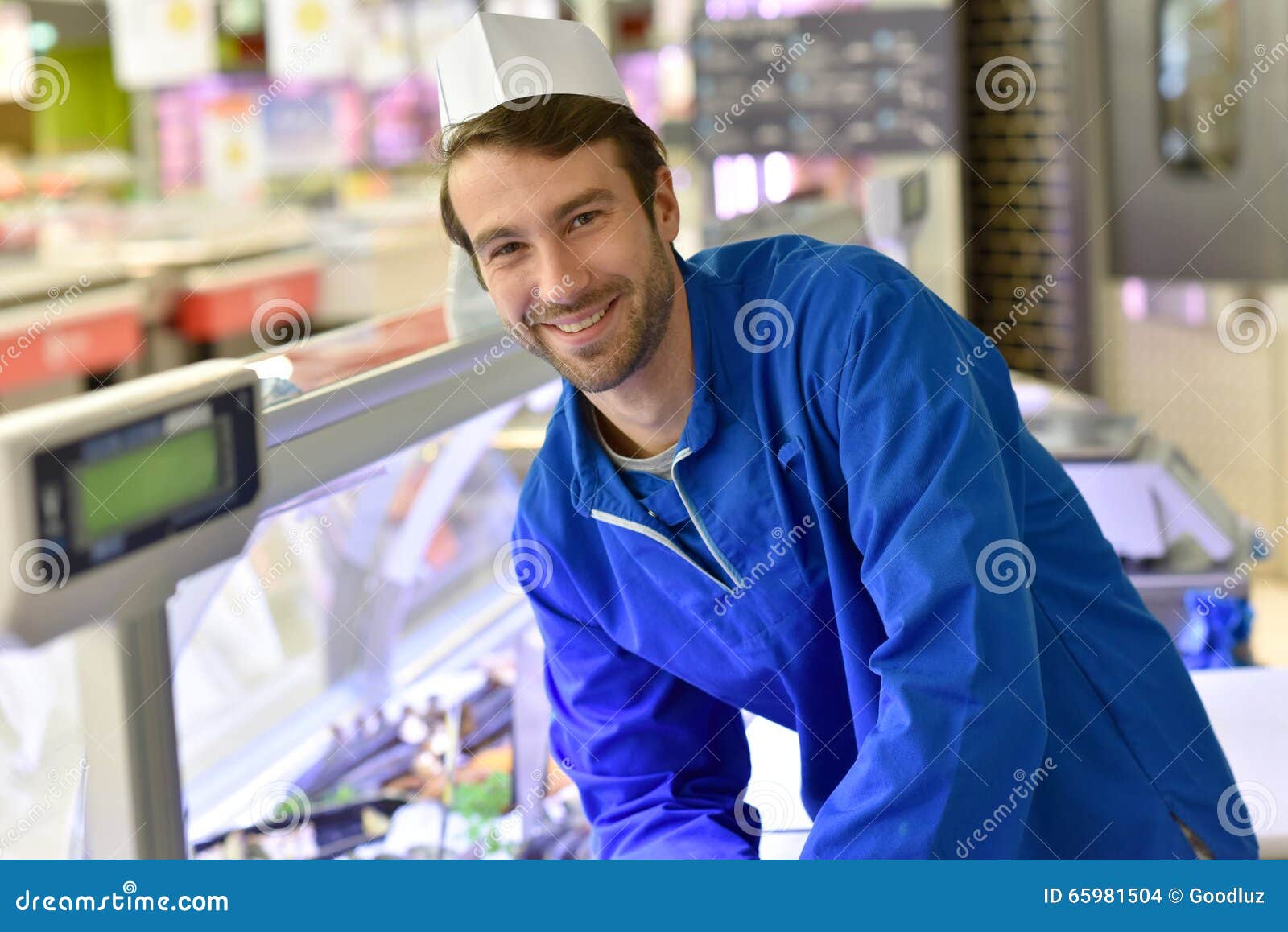 Portrait of Fishmonger in Supermarket Stock Photo - Image of indoors ...