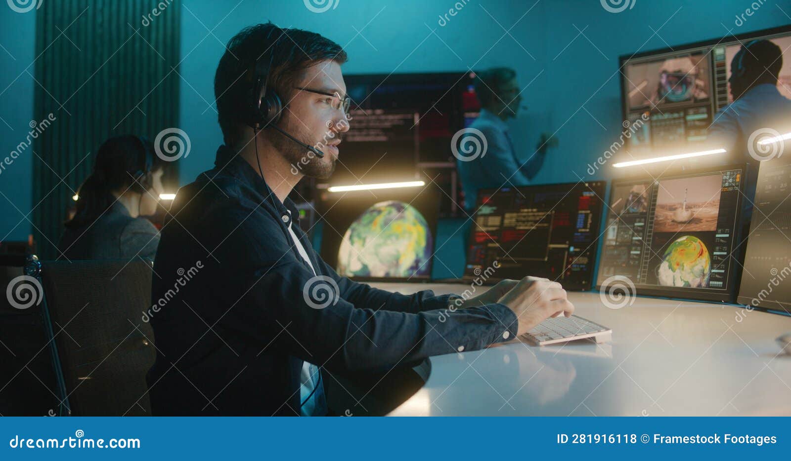 Portrait of Flight Control Employee in Mission Control Center Stock ...
