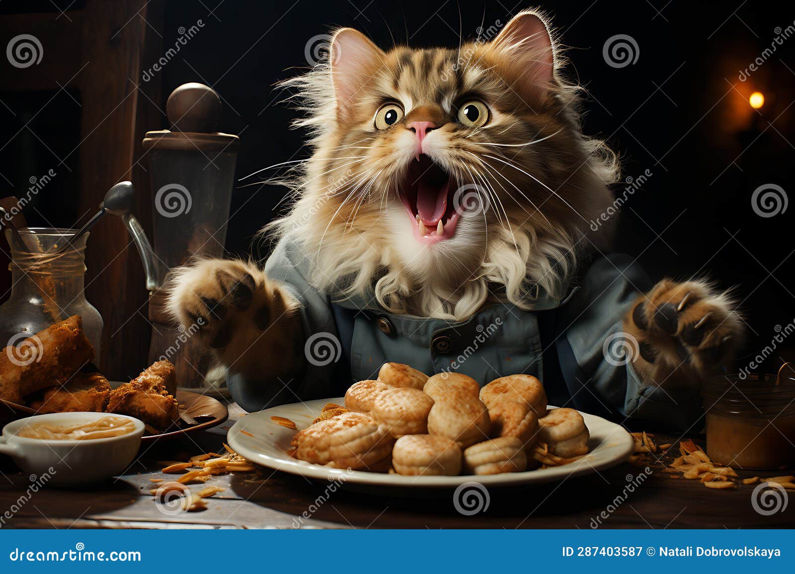 Portrait of Fluffy Funny Cat with Cat S Food Stock Image - Image of ...