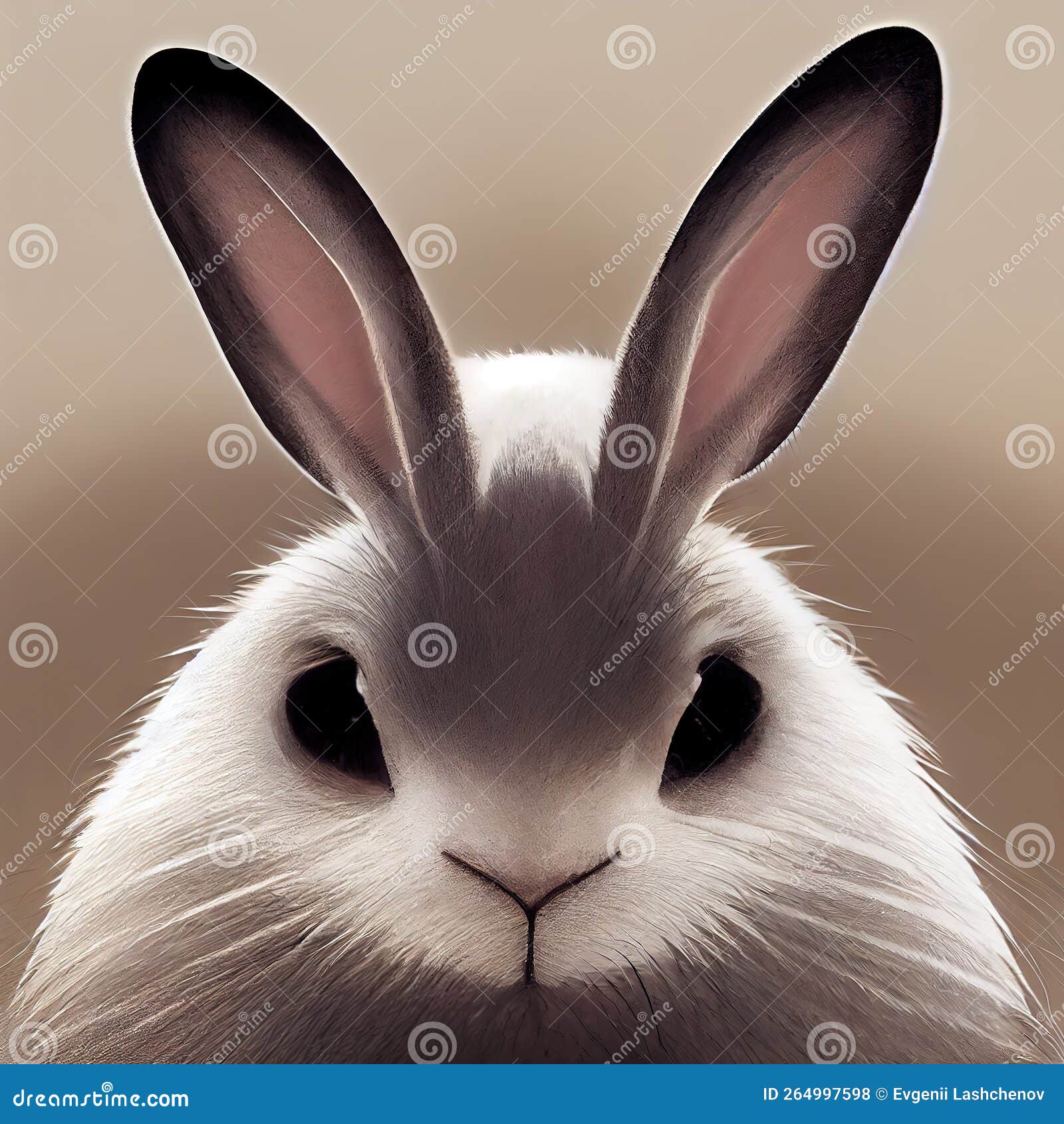 Portrait of a Fluffy Gray Rabbit. the Muzzle of a Gray Bunny. Digital ...