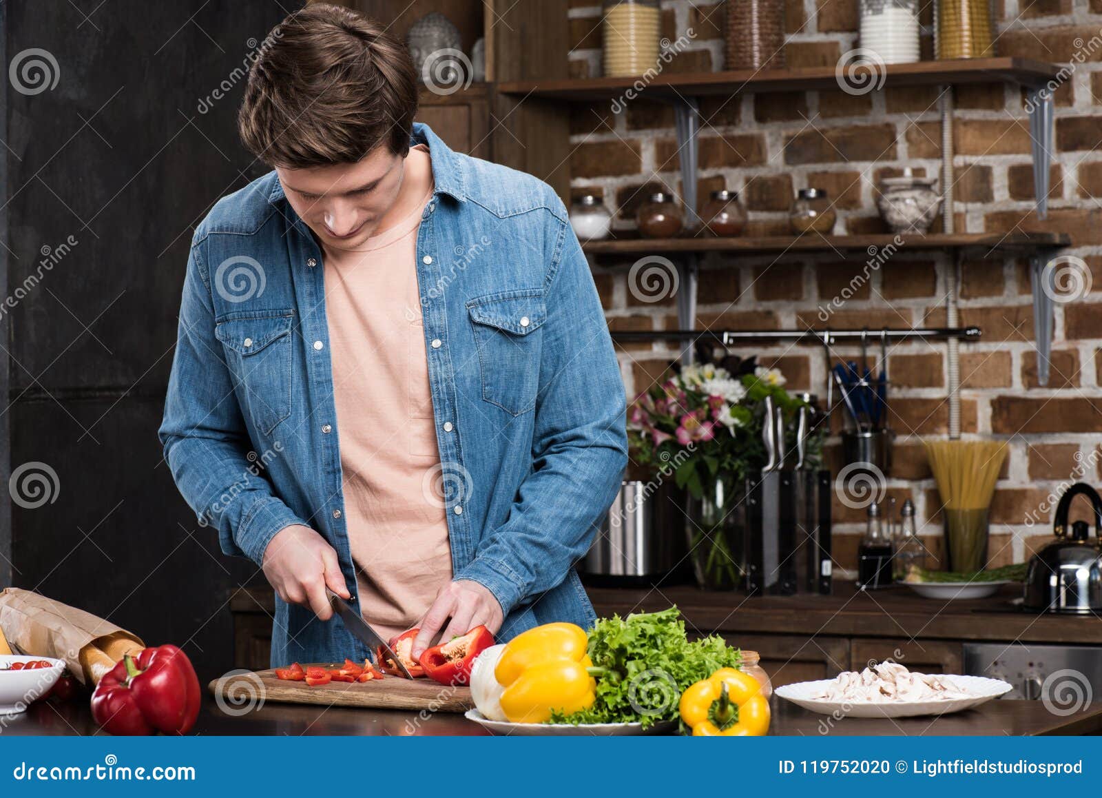 Portrait of Focused Man Cooking Dinner Alone Stock Photo - Image of ...