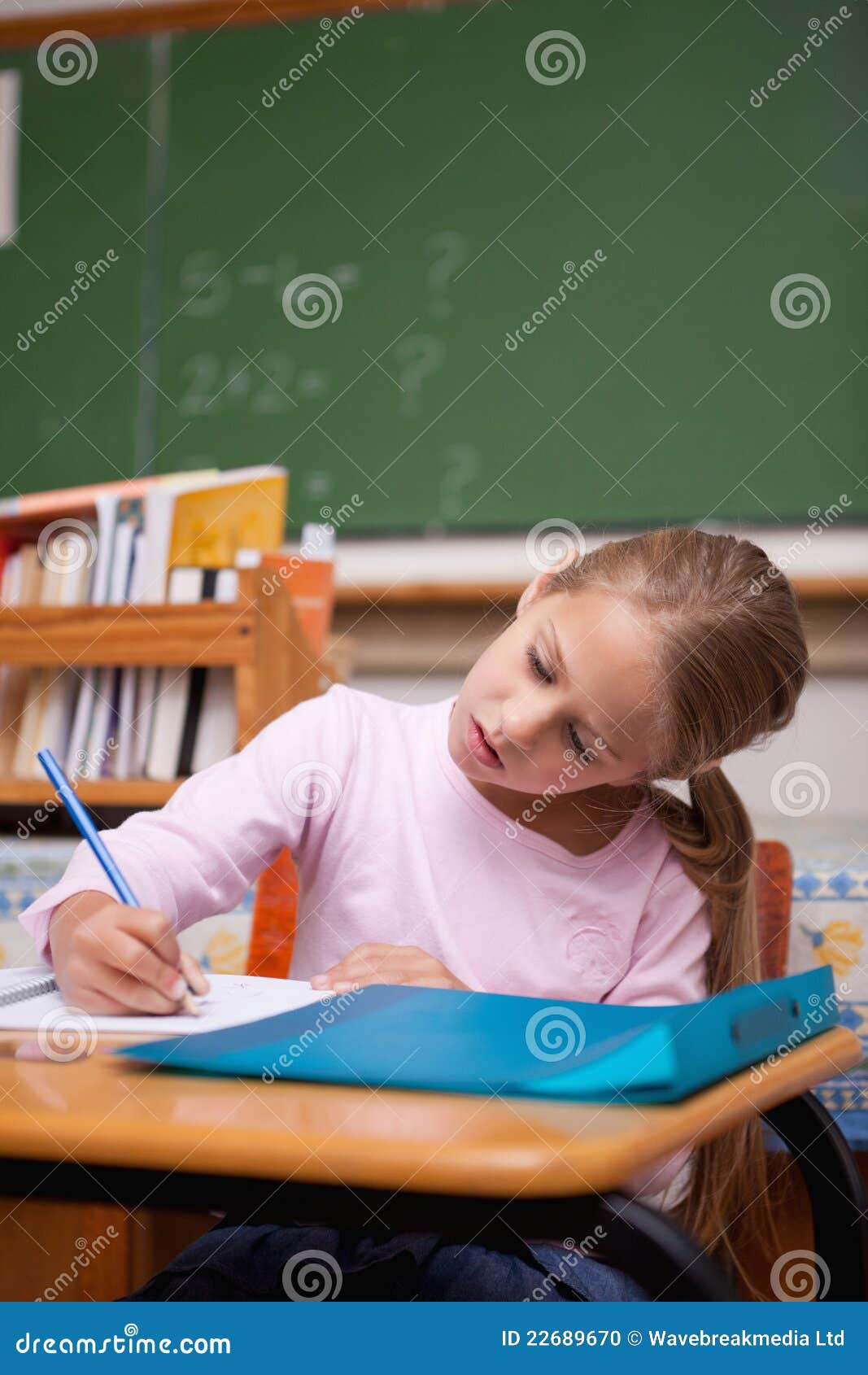 Portrait of a Focused Schoolgirl Writing Stock Photo - Image of lesson ...