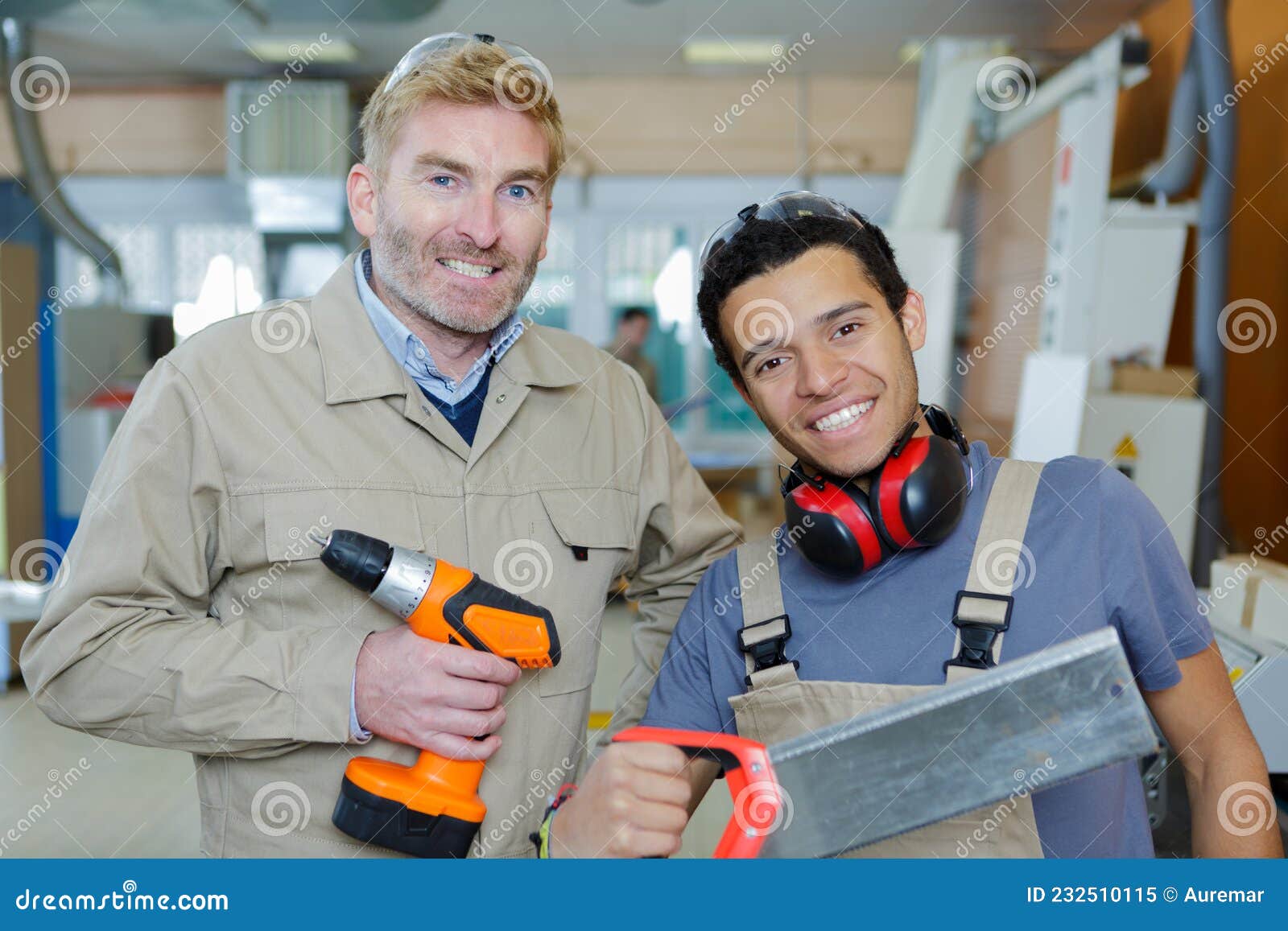 Portrait Foreman and Apprentice Tradesman Stock Image - Image of drill ...