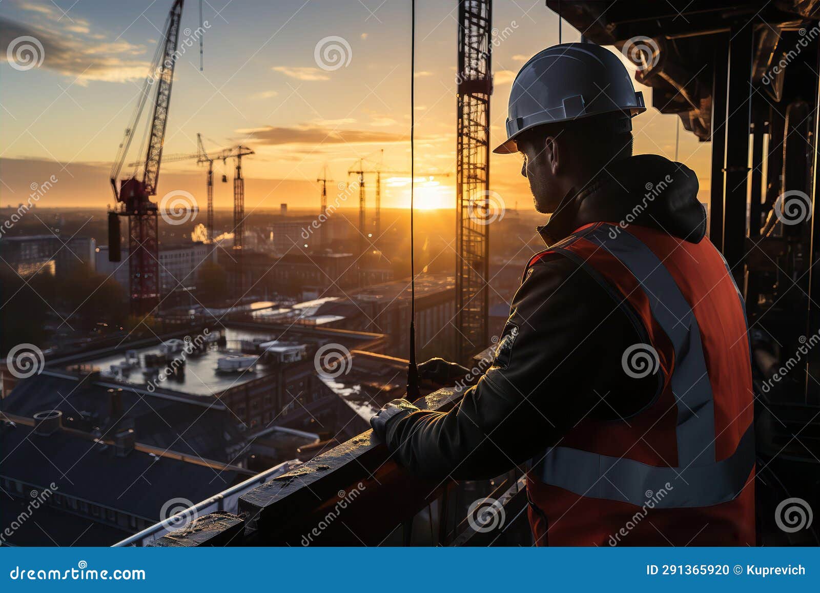 Portrait Foreman in Hard Hat and Uniform in Sunset Stock Photo - Image ...