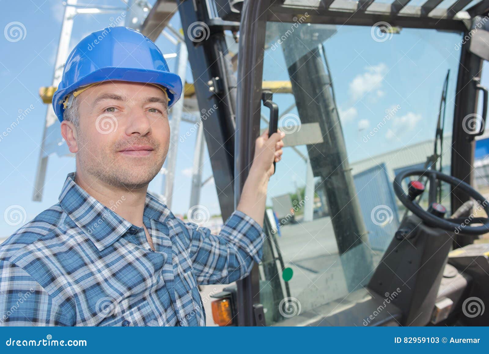 Portrait fork lift driver stock image. Image of loader - 82959103