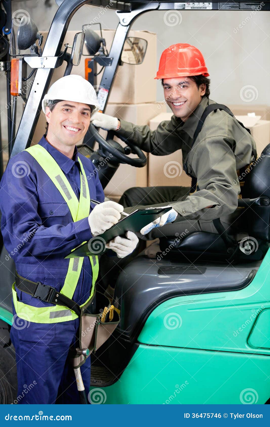 Portrait of Forklift Driver and Supervisor Stock Photo - Image of glove ...