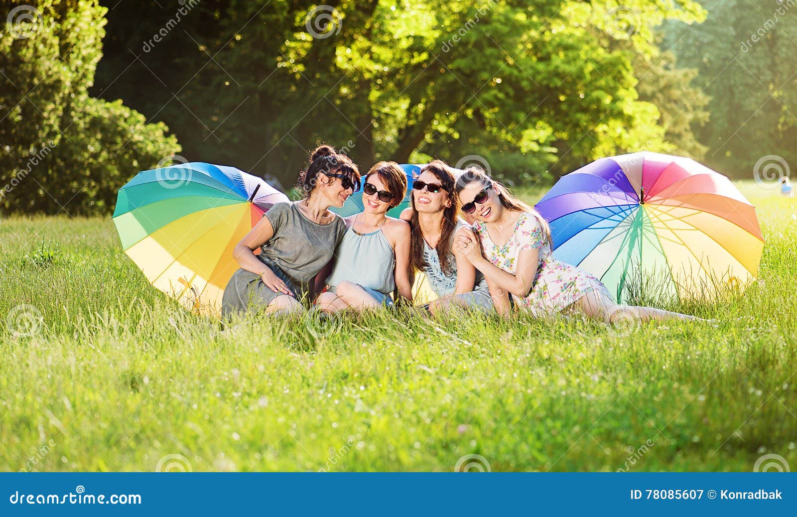 Portrait of Four, Pretty Ladies in the Park Stock Image - Image of ...
