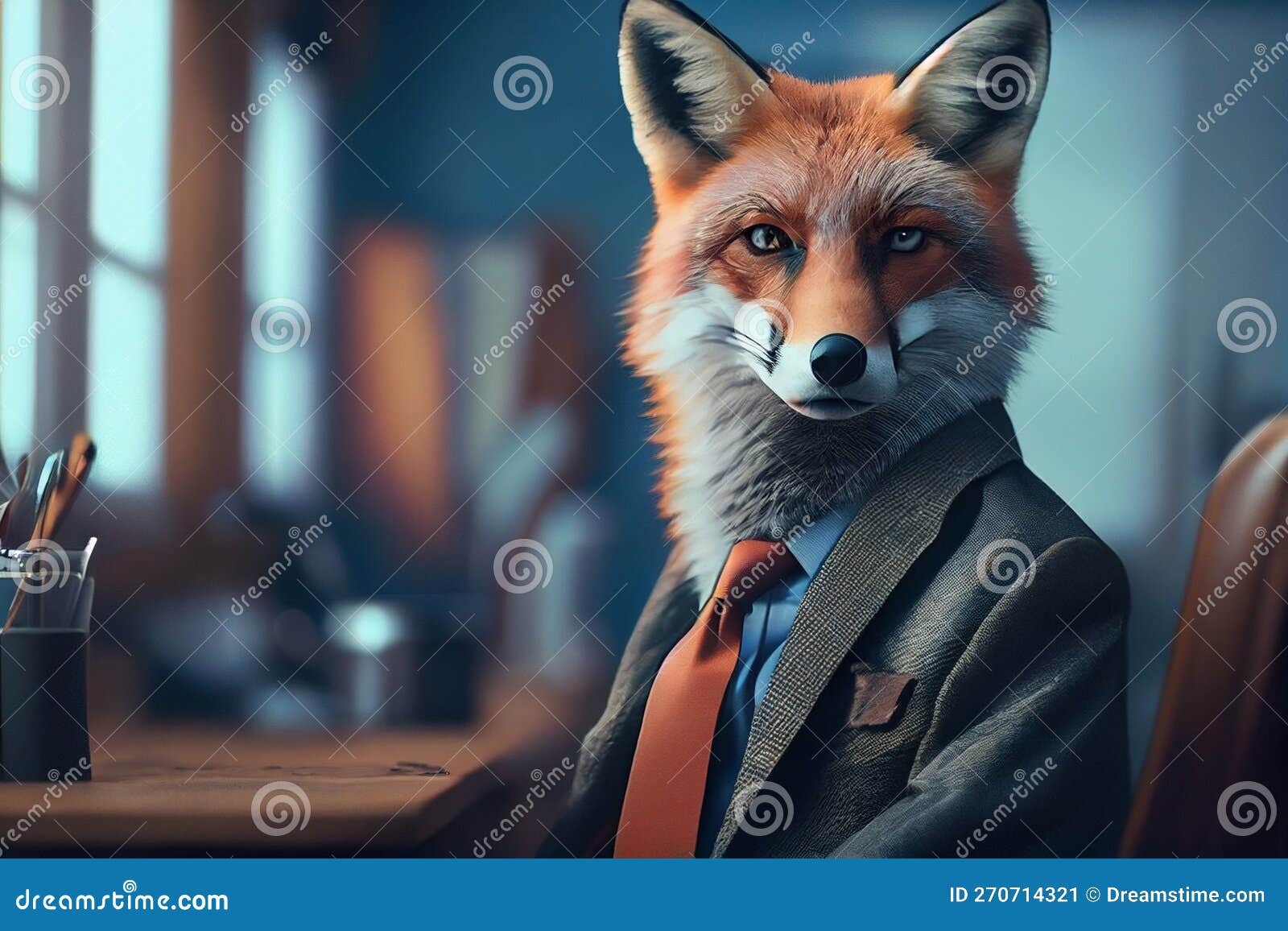Portrait of Fox in a Business Suit, at the Office.generative Ai Stock ...