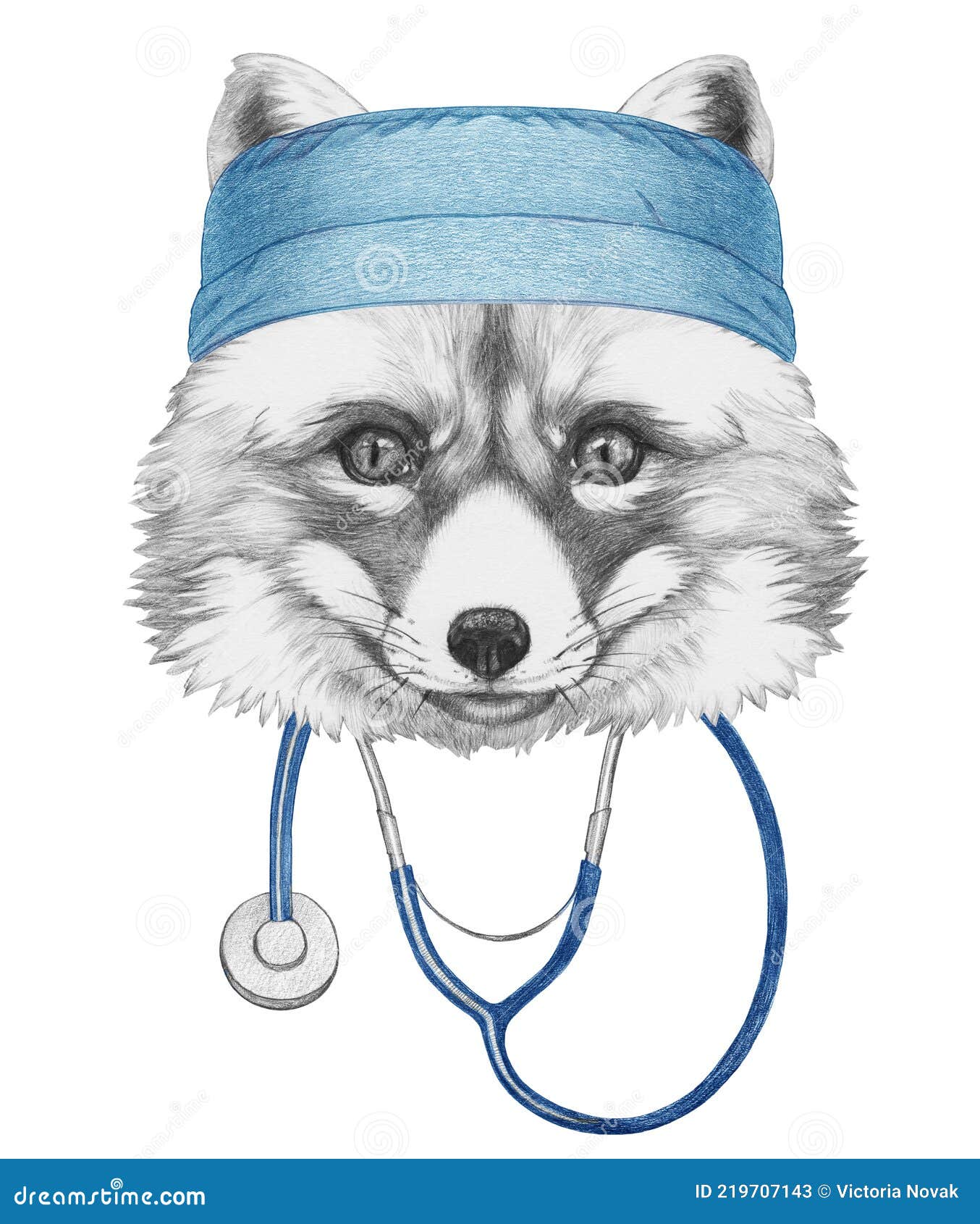 Portrait of Fox with Doctor Cap and Stethoscope. Hand-drawn ...