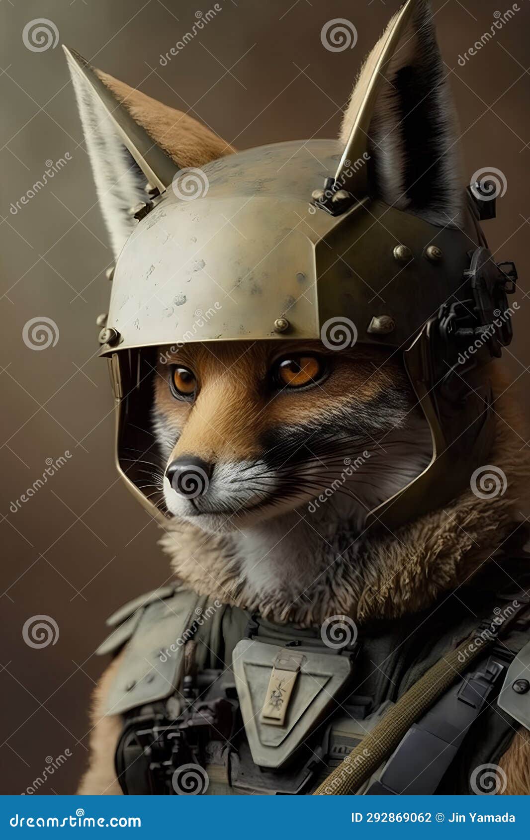 Portrait of a Fox in a Helmet of the Soviet Army. Stock Illustration ...