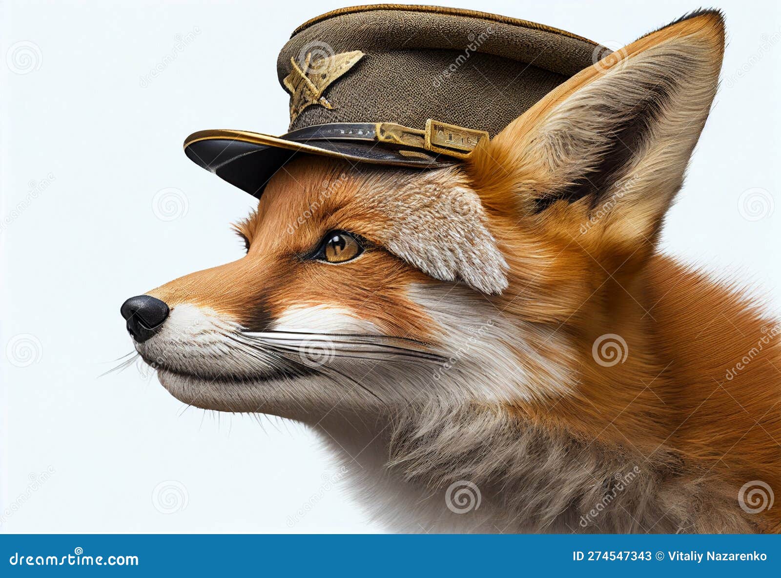 Portrait Of A Fox In A Military Cap On A White Background. AI Genarated ...