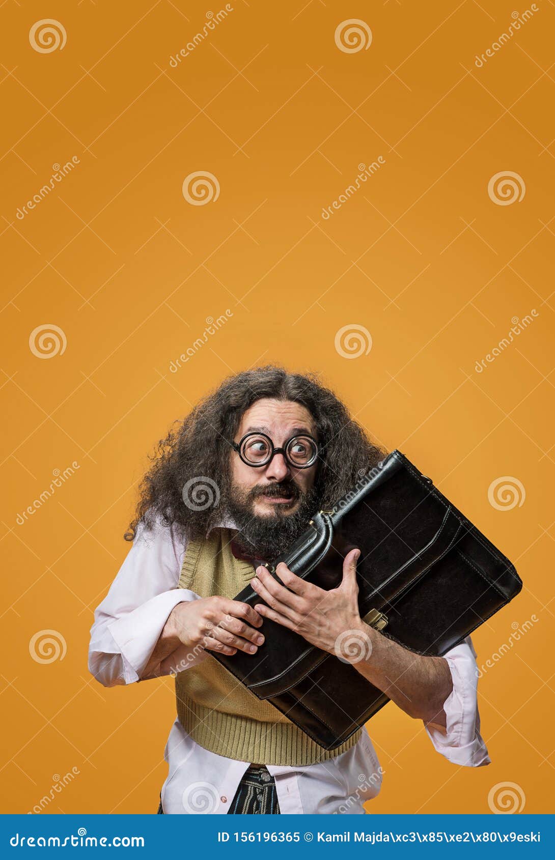 Portrait of a Freaky Professor Holding a Briefcase Stock Image - Image ...