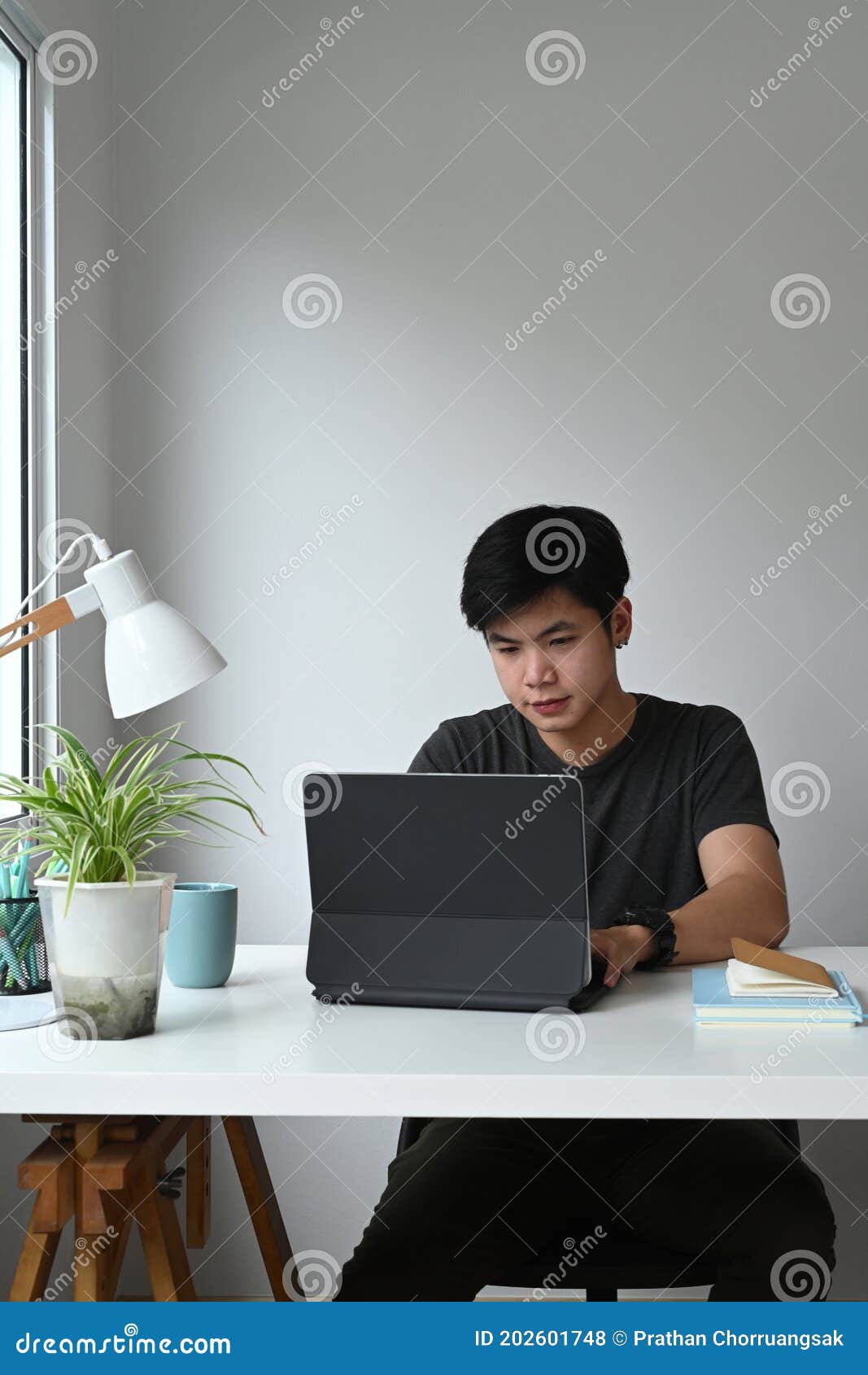 Portrait of a Freelance Graphic Designer Man is Working on Computer ...