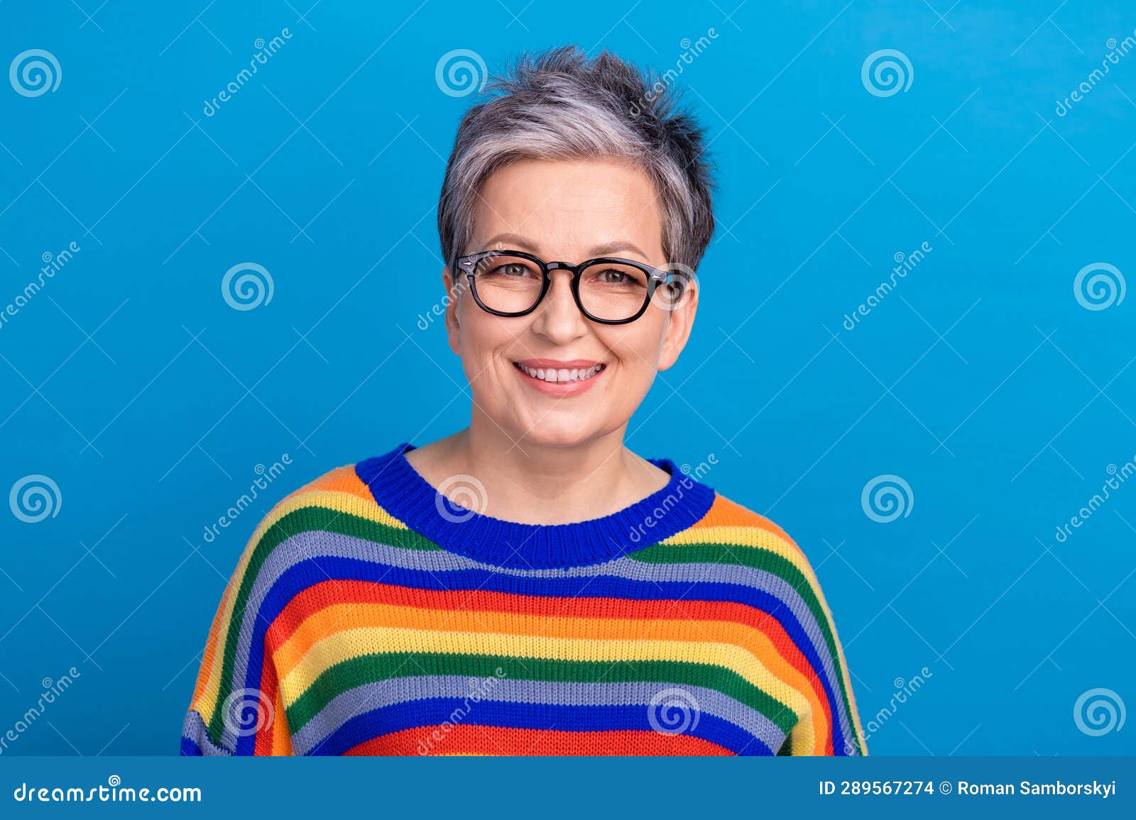 Portrait Of Friendly Cheerful Aged Lady Beaming Toothy Smile Good Mood
