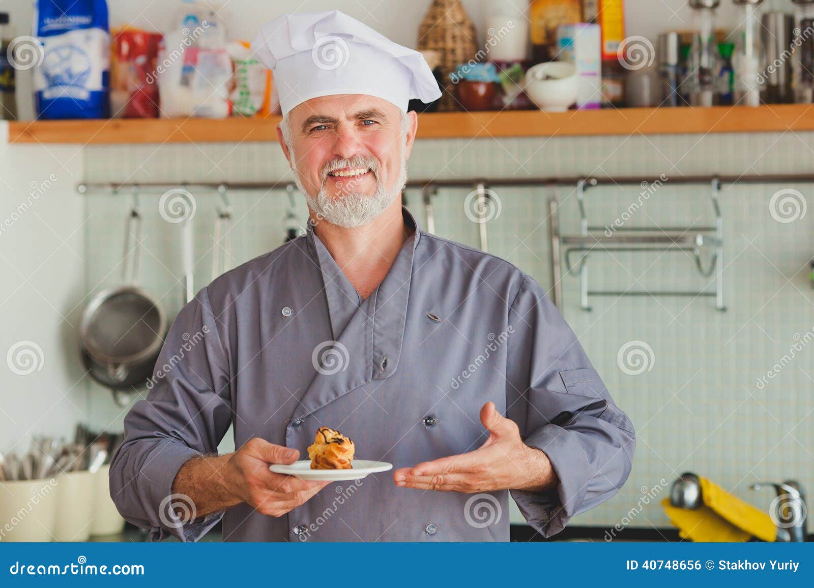 Portrait of Friendly Chef Present Dessert Stock Photo - Image of ...