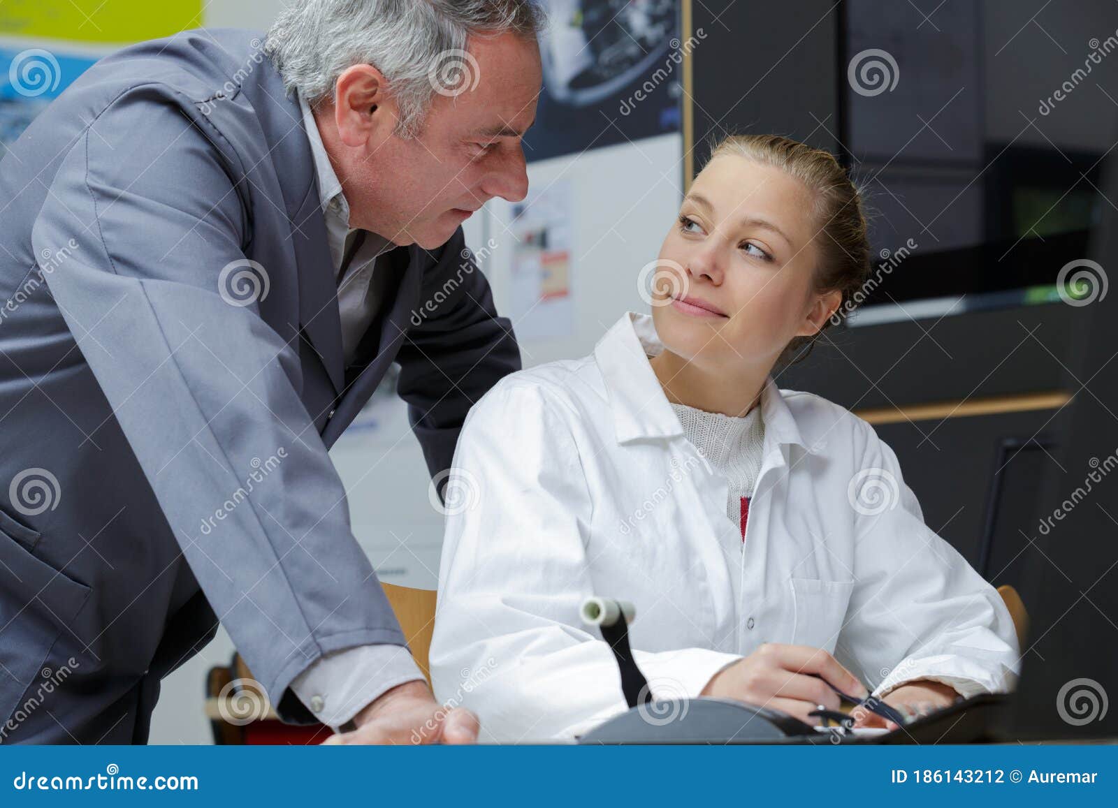 Portrait Friendly Two Coworkers Talking Stock Photo - Image of ...