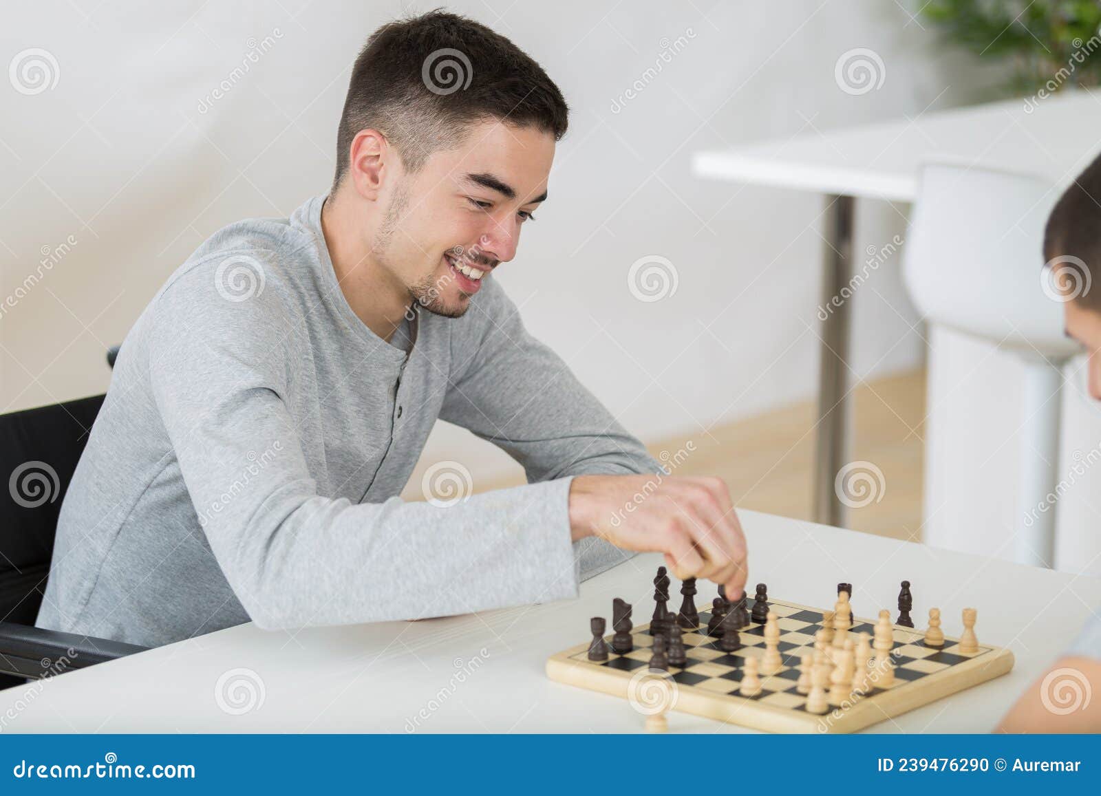 Portrait Friends Playing Chess Stock Photo - Image of business, home ...