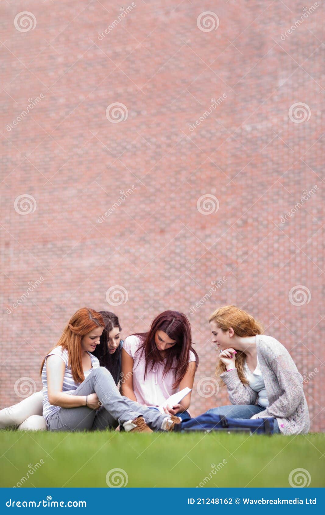 Portrait of Friends Reading a Book Stock Photo - Image of casual, green ...