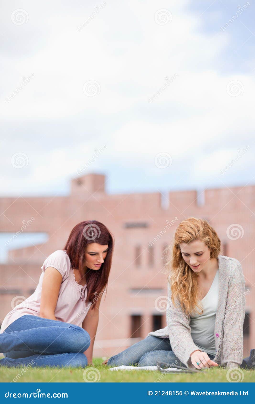 Portrait of Friends Reading Their Notes Stock Photo - Image of green ...