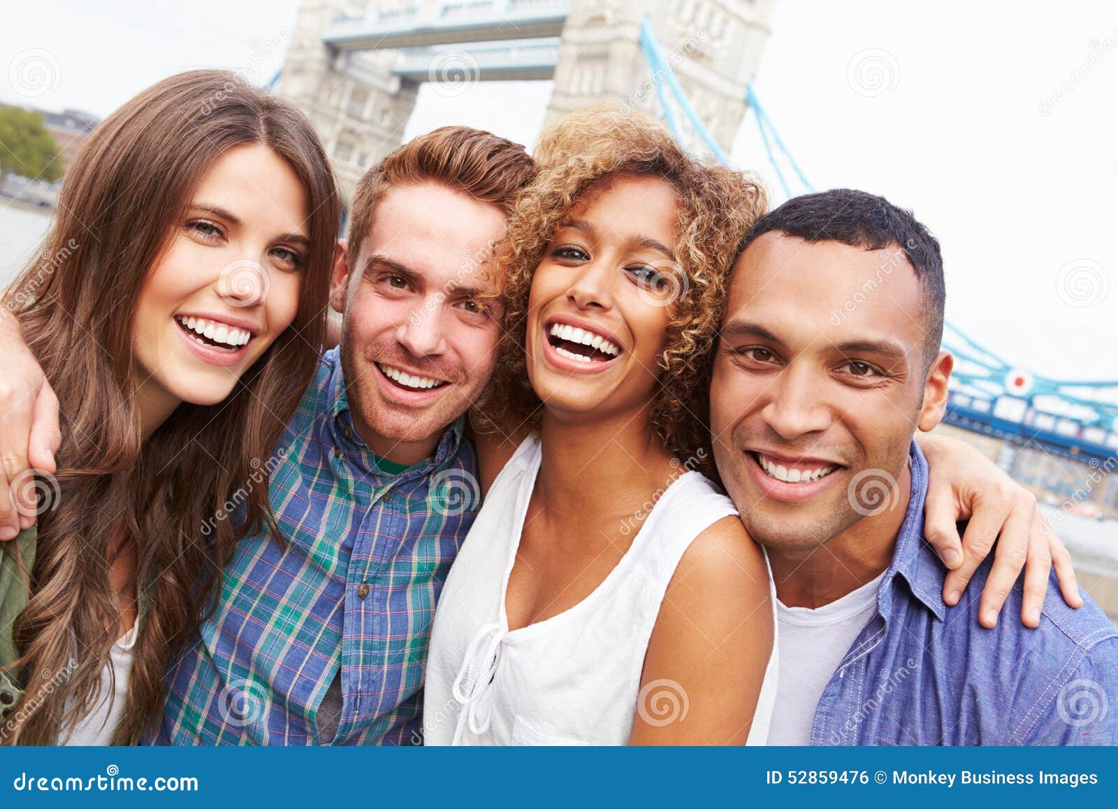 Portrait of Friends Visiting Tower Bridge in London Stock Photo - Image ...