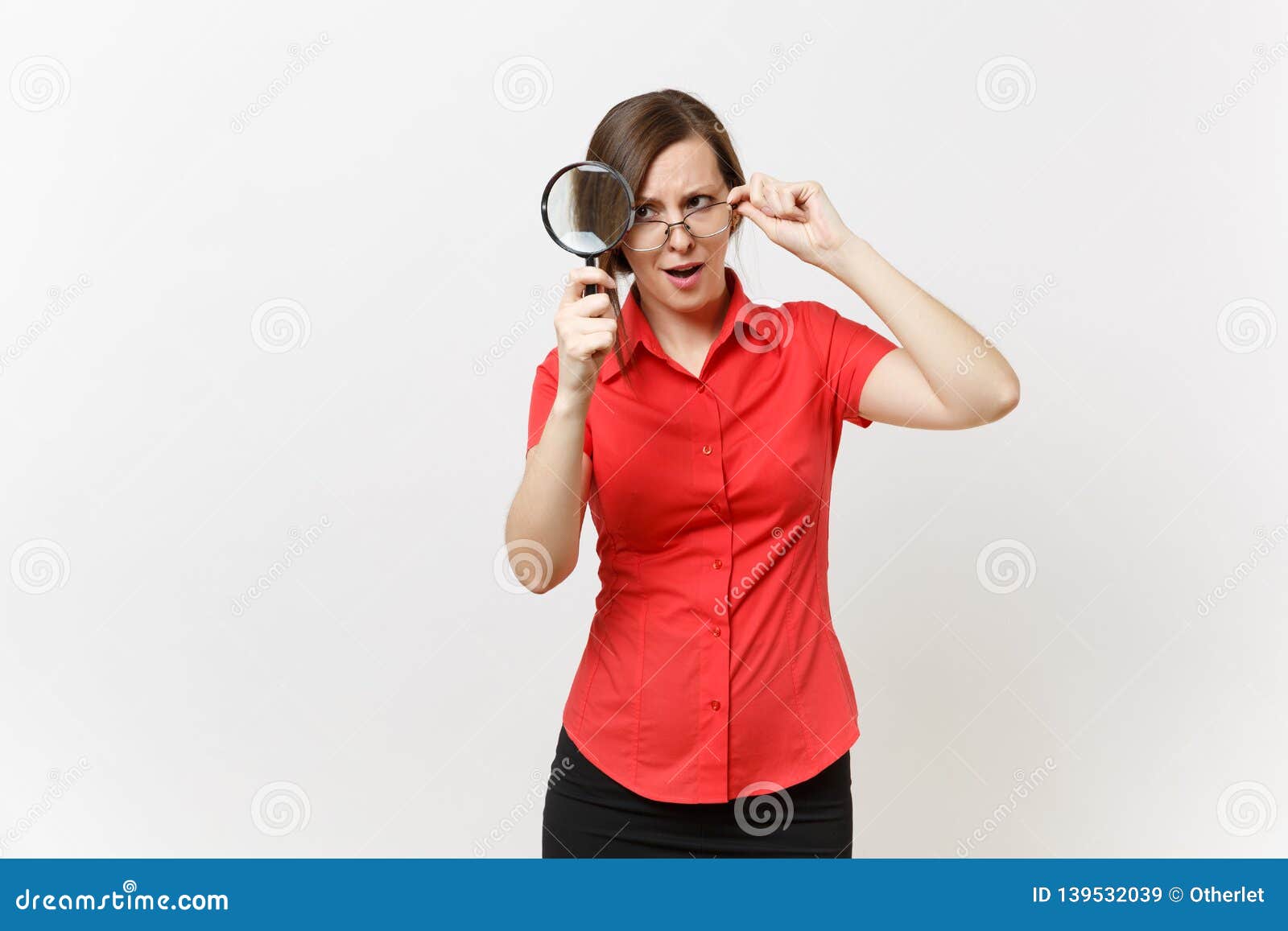 Portrait of Fun Pretty Young Business Teacher Woman in Red Shirt ... Portrait of Fun Pretty Young Business Teacher Woman in Red Shirt ...