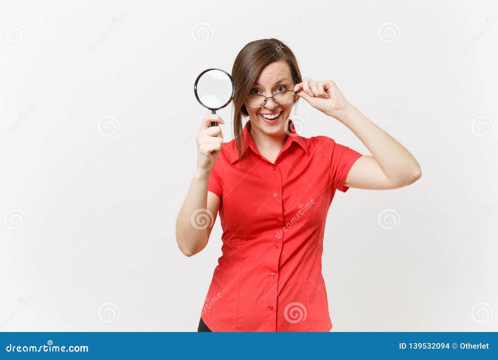 Portrait of Fun Pretty Young Business Teacher Woman in Red Shirt ... Portrait of Fun Pretty Young Business Teacher Woman in Red Shirt ...